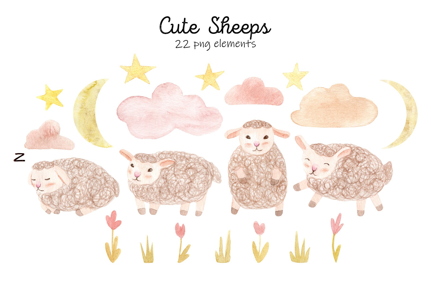 Watercolor Sheep Png Clipart. Cute Lamb Farm Animal. Seamless Patterns ...