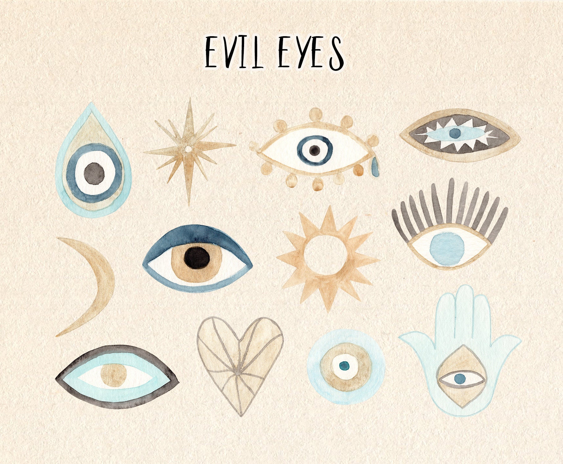 Watercolor Evil Eye - "nazar". Turkish Eyes Mystic Clipart. Hand-drawn ...