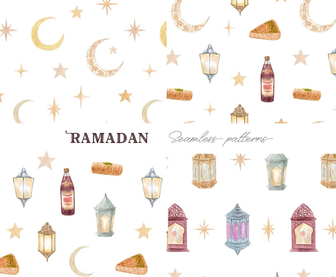 Watercolor Ramadan Seamless Pattern Islamic Holiday Digital Paper ...