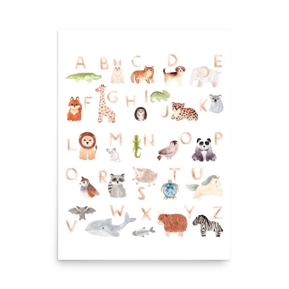 Animal Alphabet Poster Nursery Wall Art Kids Room Decor Animal Prints ...