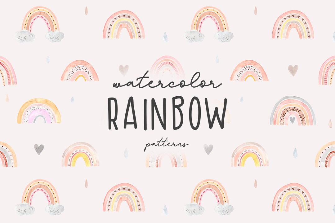 Watercolor Pastel Rainbow Seamless Patterns PNG Digital Paper Cute Kids ...