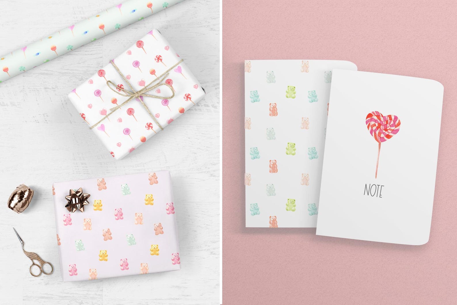 Watercolor Gummy Bear Digital Paper Pastel Seamless Pattern Birthday ...