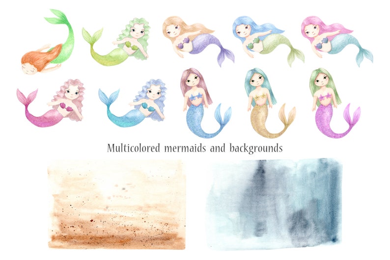 Mermaid Watercolor Clipart. Mermaids Tails, Tail Digital Png Clip Art ...