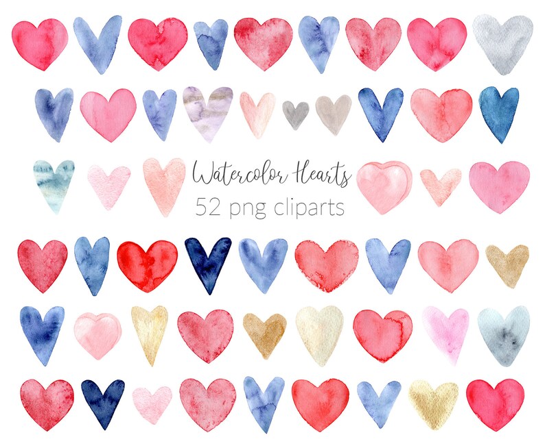 Valentine Day Watercolor PNG Clipart. Pink, Blue Hearts Clip Art ...
