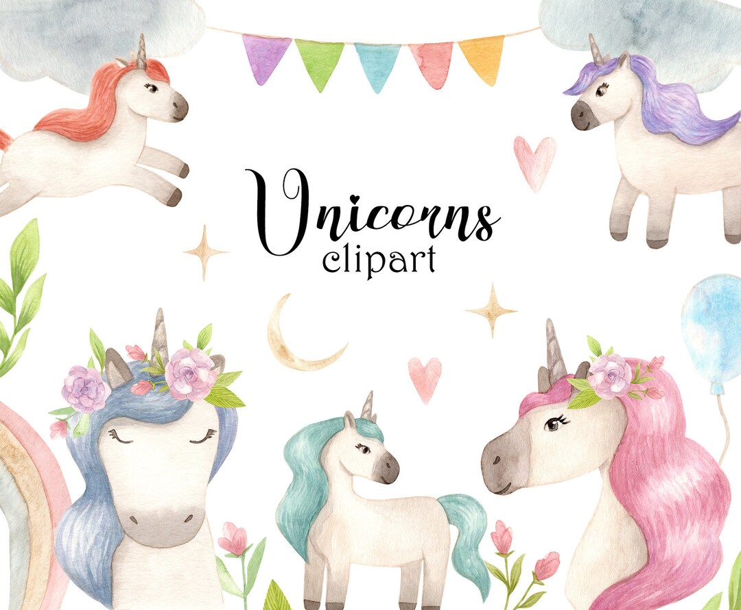 Unicorn Watercolor Clipart. Unicorns Head. Horse Face Digital Png Clip ...