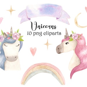 Unicorn Face Clipart. Unicorns Head. Watercolor Horse Digital Png Clip ...