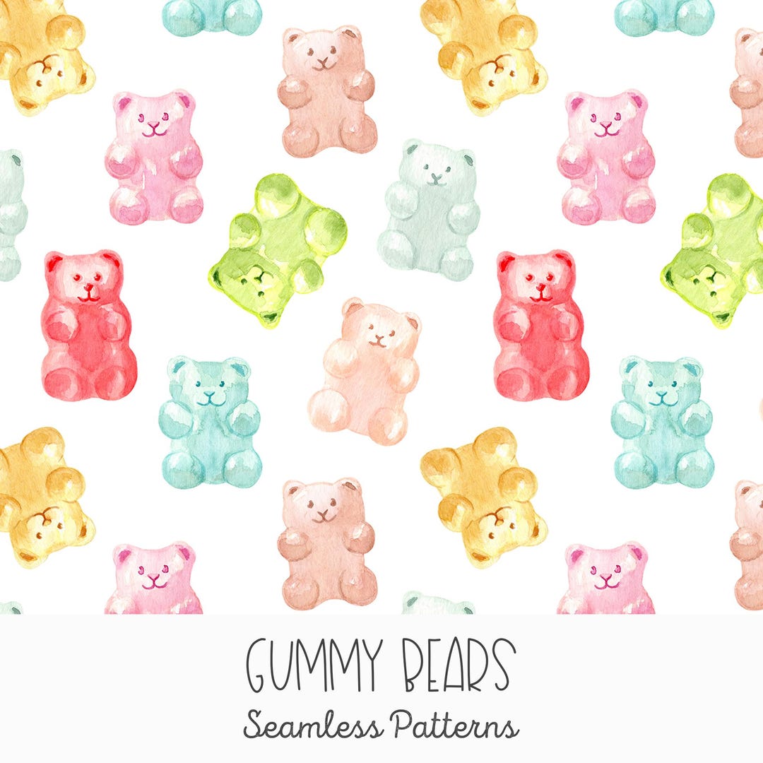 Watercolor Gummy Bear Digital Paper Pastel Seamless Pattern Birthday ...