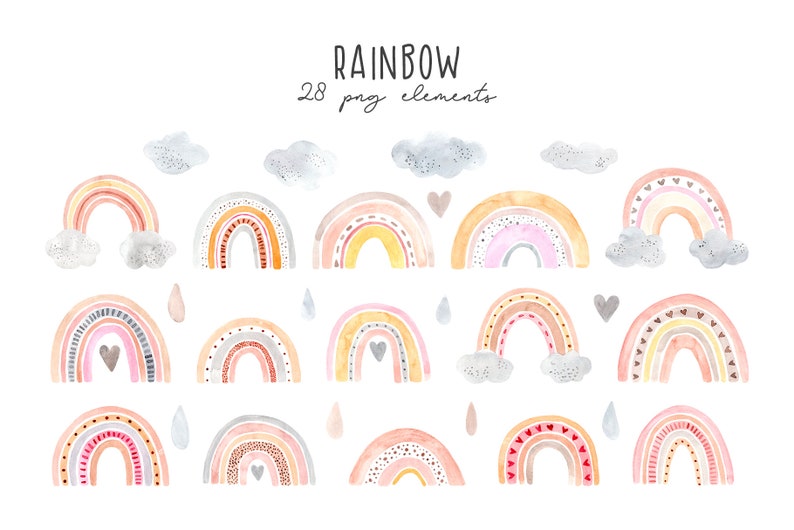 Watercolor Rainbow Clipart. Digital Cute Illustrations. Png Rainbows ...