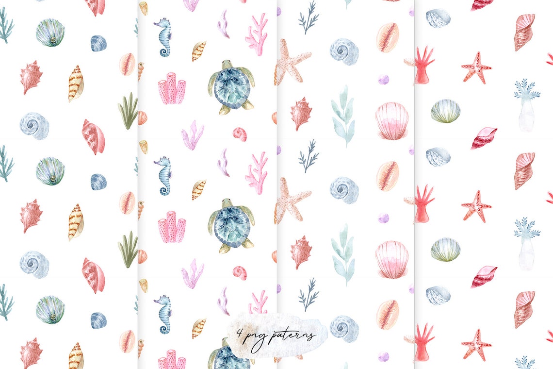 Watercolor Sea Set. Marine Ocean Watercolors Png Clipart. Digital Clip ...