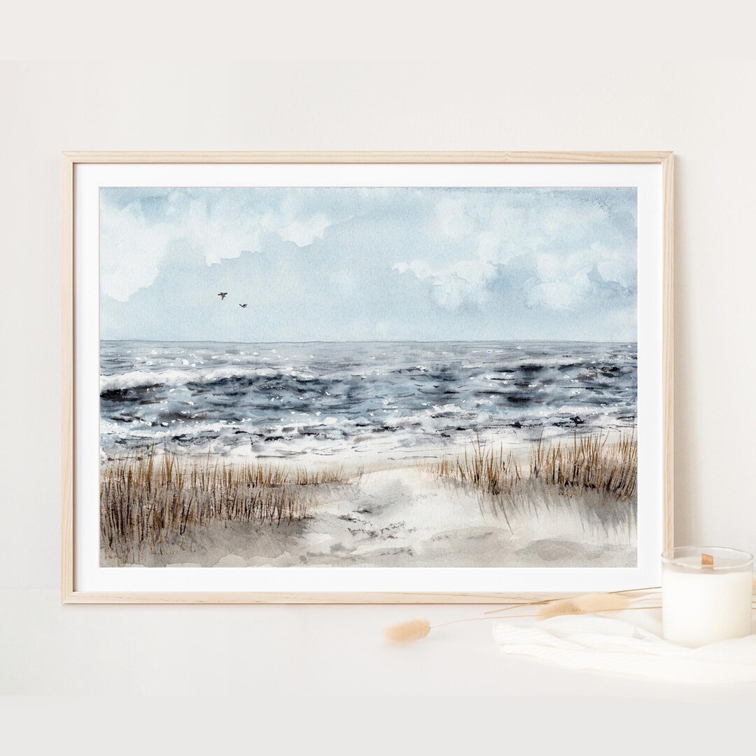 Coastal Wall Art Print Wild Beach Watercolor Painting Aquarelle ...