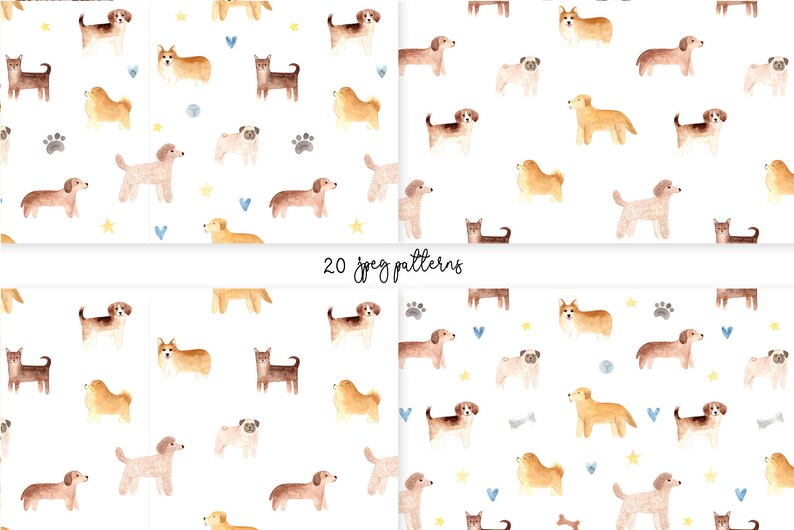 Watercolor Cats and Dogs. Digital Paper, Seamless Patterns. Dog Cat ...