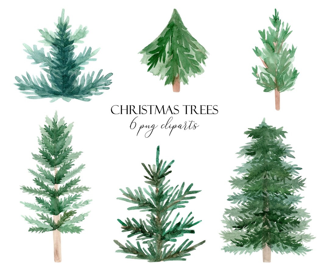 Watercolor Christmas Tree Clipart. Holiday PNG Clip Art. Forest Green ...