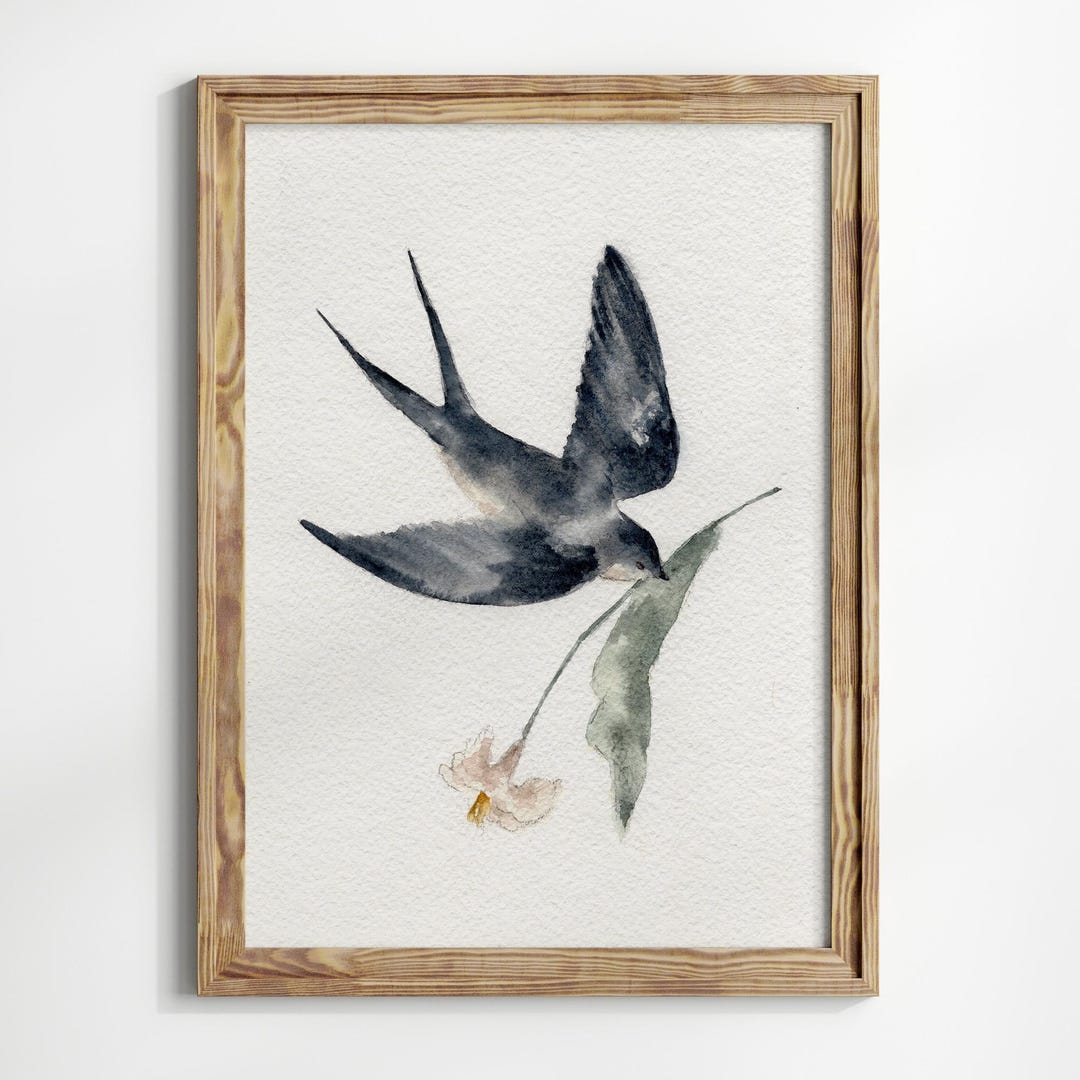 Bird Watercolor Painting Swallow Forest Wall Art Vintage Botanical ...