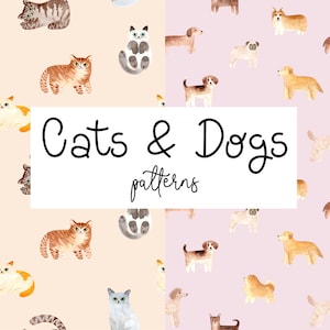 Watercolor Cats and Dogs. Digital Paper, Seamless Patterns. Dog Cat ...