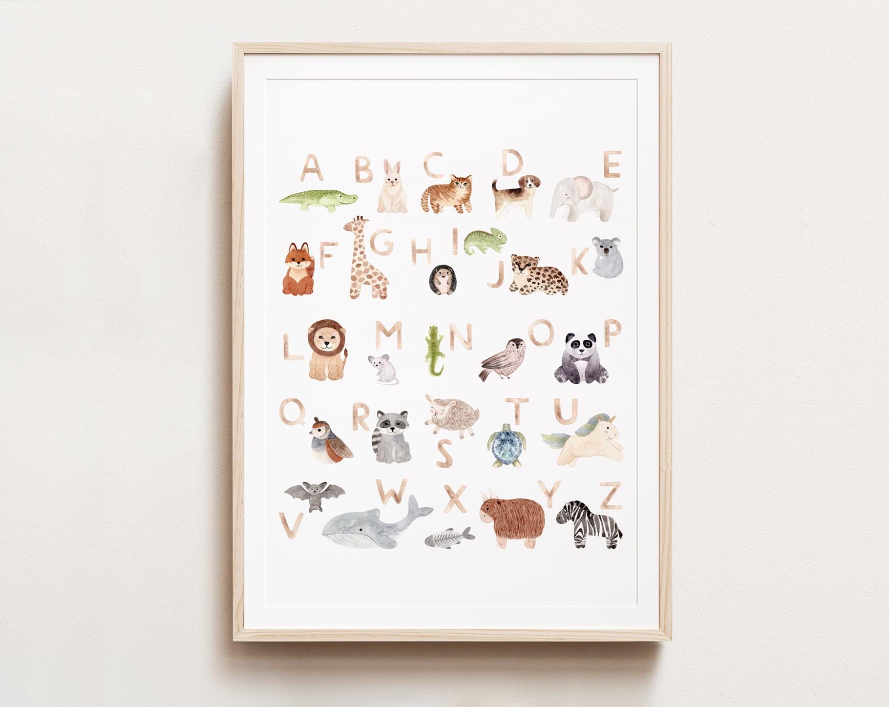 Animal Alphabet Poster Homeschool Kids Room Wall Art Decor Safari Baby ...