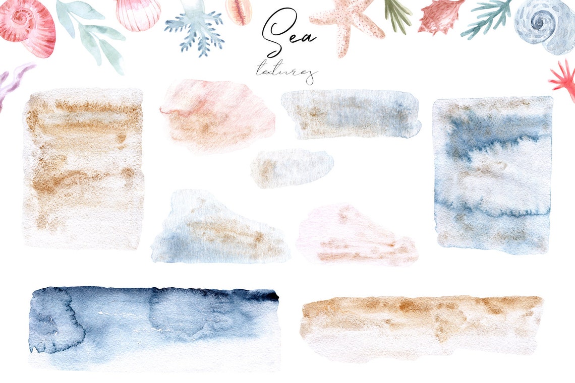 Watercolor Sea Set. Marine Ocean Watercolors Png Clipart. Digital Clip ...
