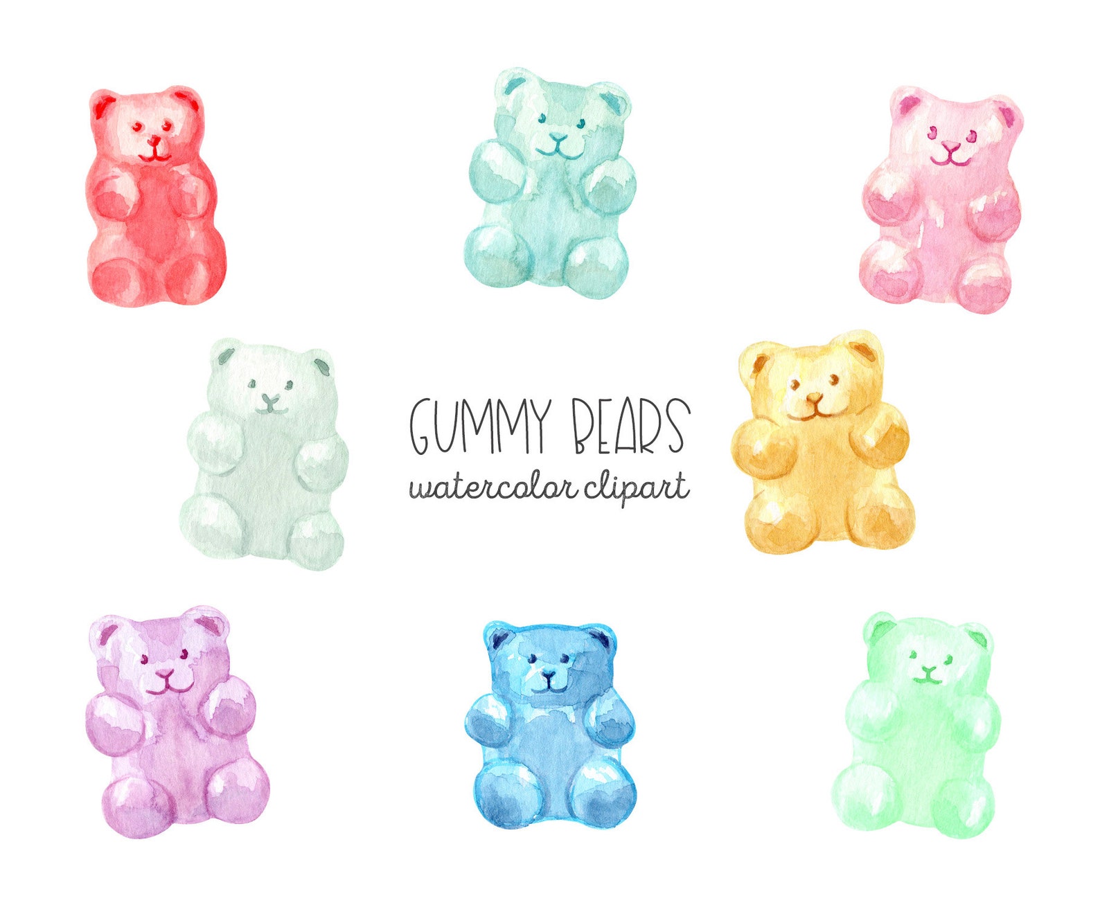 Watercolor Candy Bears Clipart. Happy Valentine Day. Valentine's ...