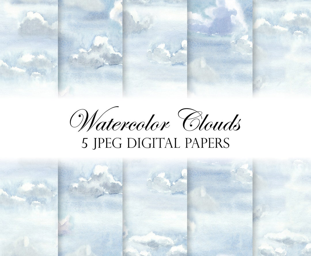 Watercolor Sky and Clouds. Seamless Patterns. Digital Background for ...