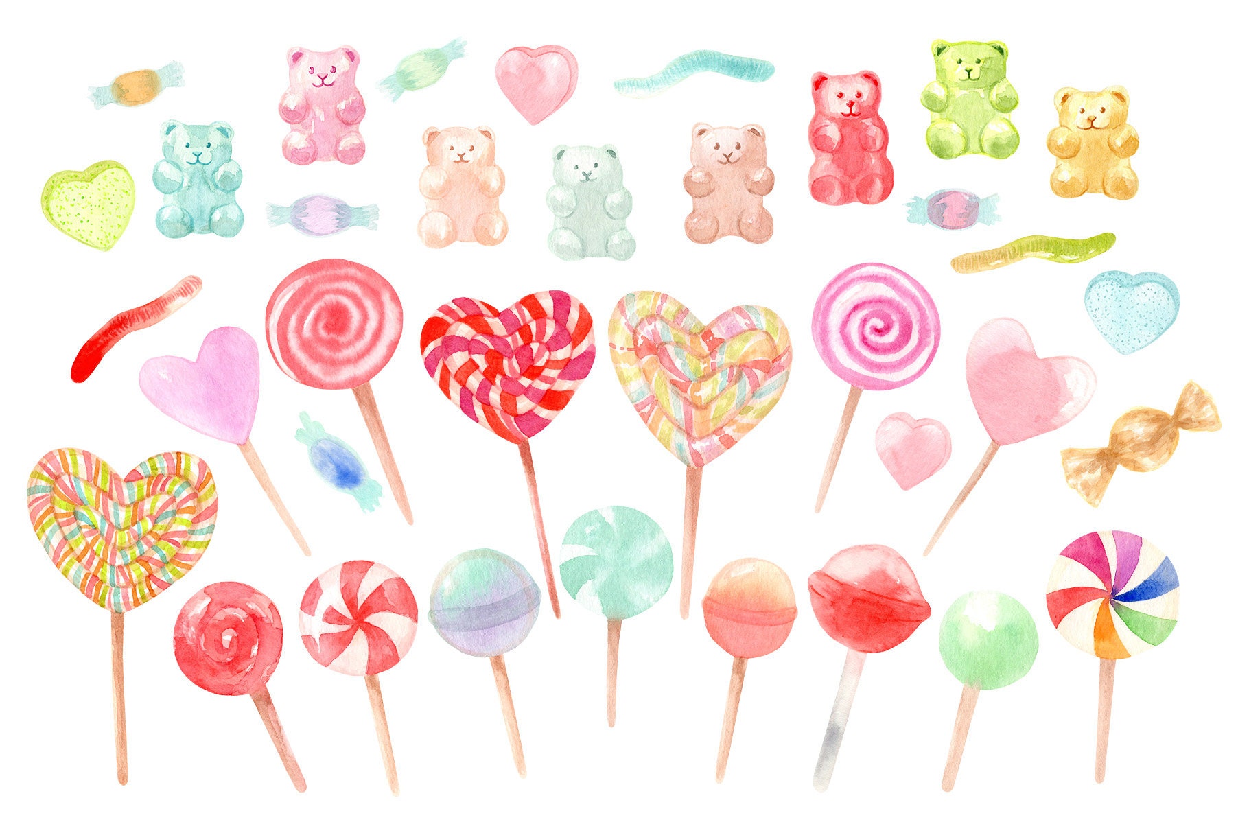 Watercolor Candy Clipart. Lollipop Clipart. Happy Valentine Day ...