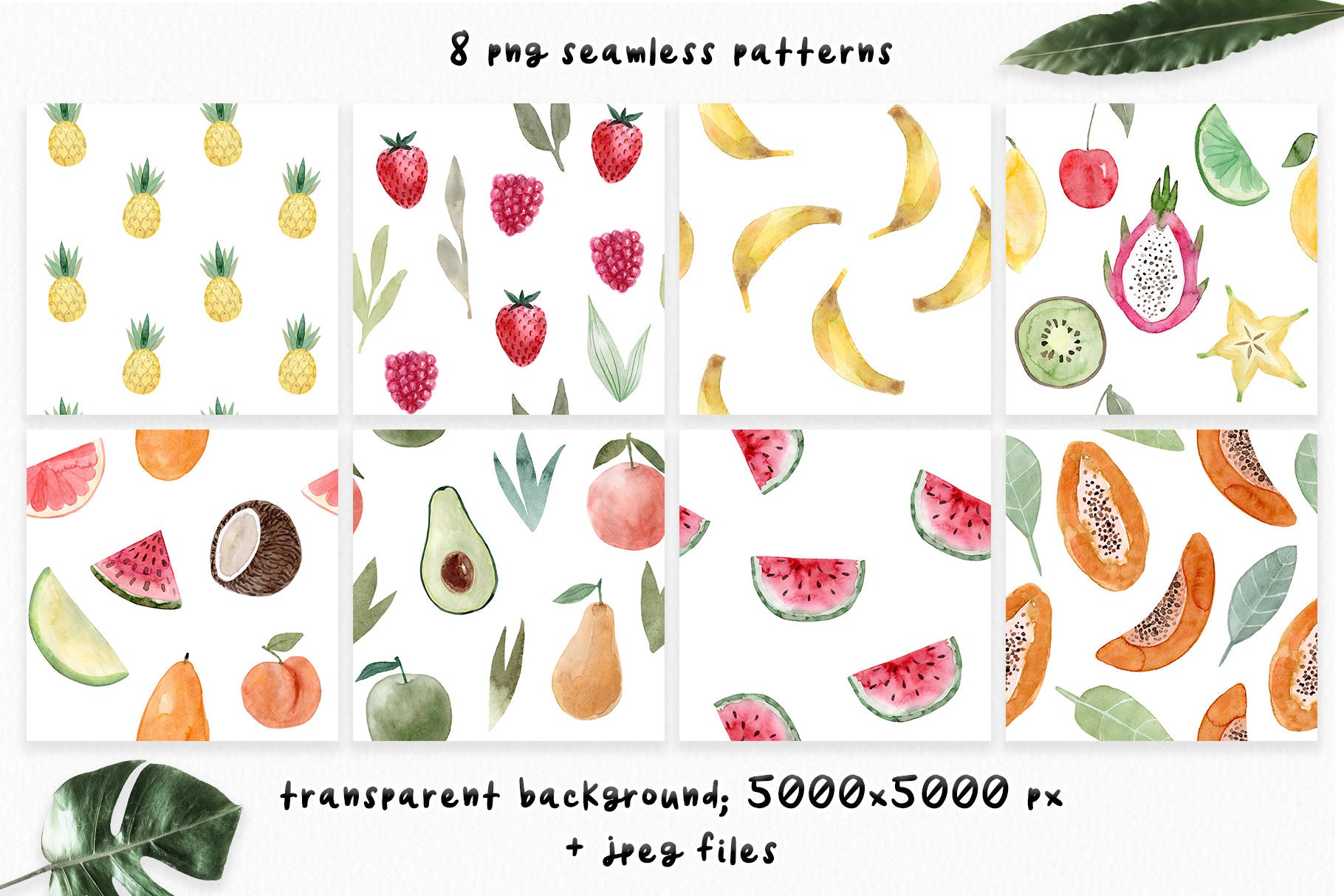 Watercolor Fruits Clipart. Summer Food, Sweet Tropical Exotic Fruit Png ...