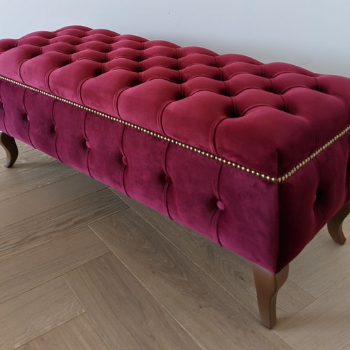 Purple Velvet Bench/ottoman With Storage Box Chesterfield | Etsy
