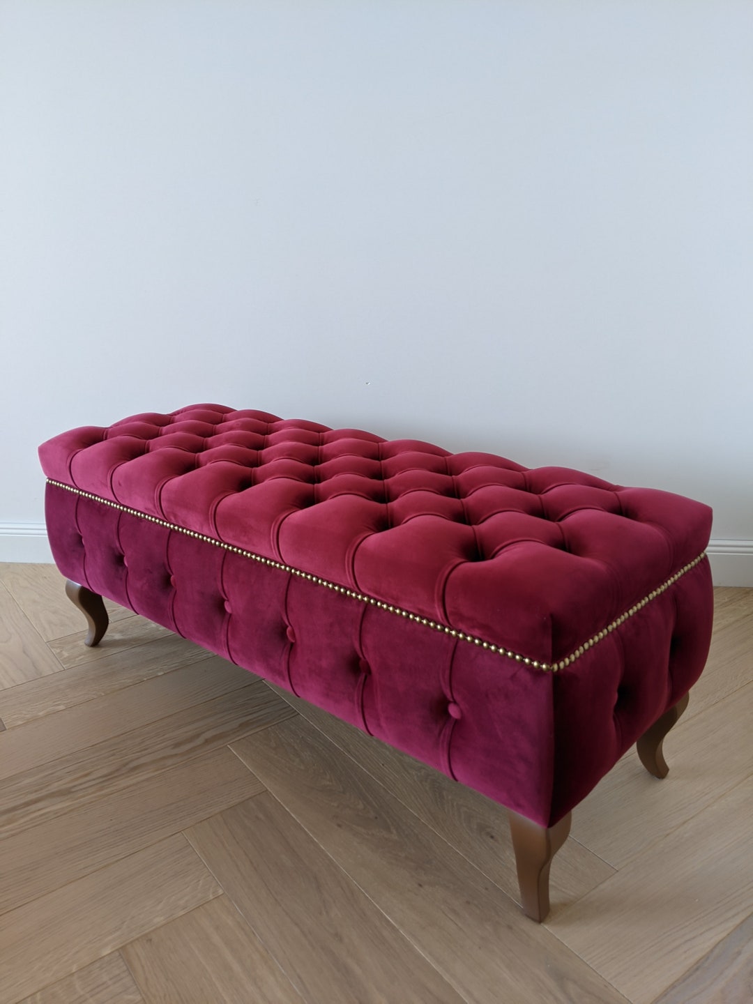 Red velvet storage ottoman store