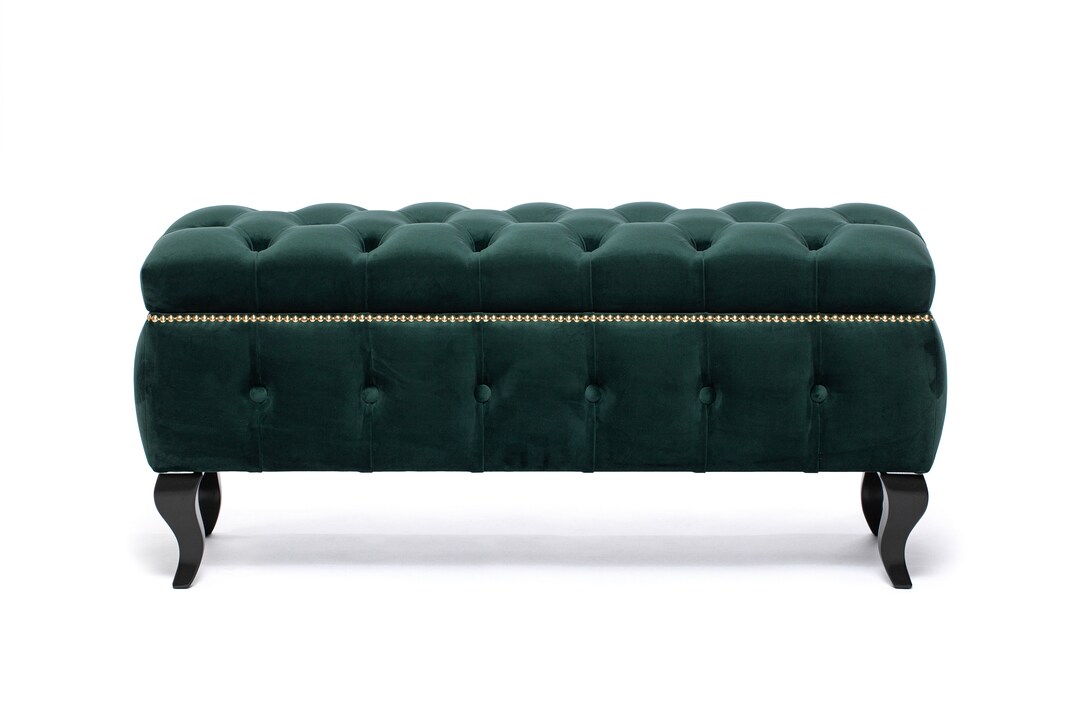39,4" Entryway/bedroom Storage Bench in Emerald Green Velvet With ...
