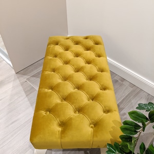 Mustard Yellow Chesterfield Bench Ottoman | Entryway Bench Ottoman ...