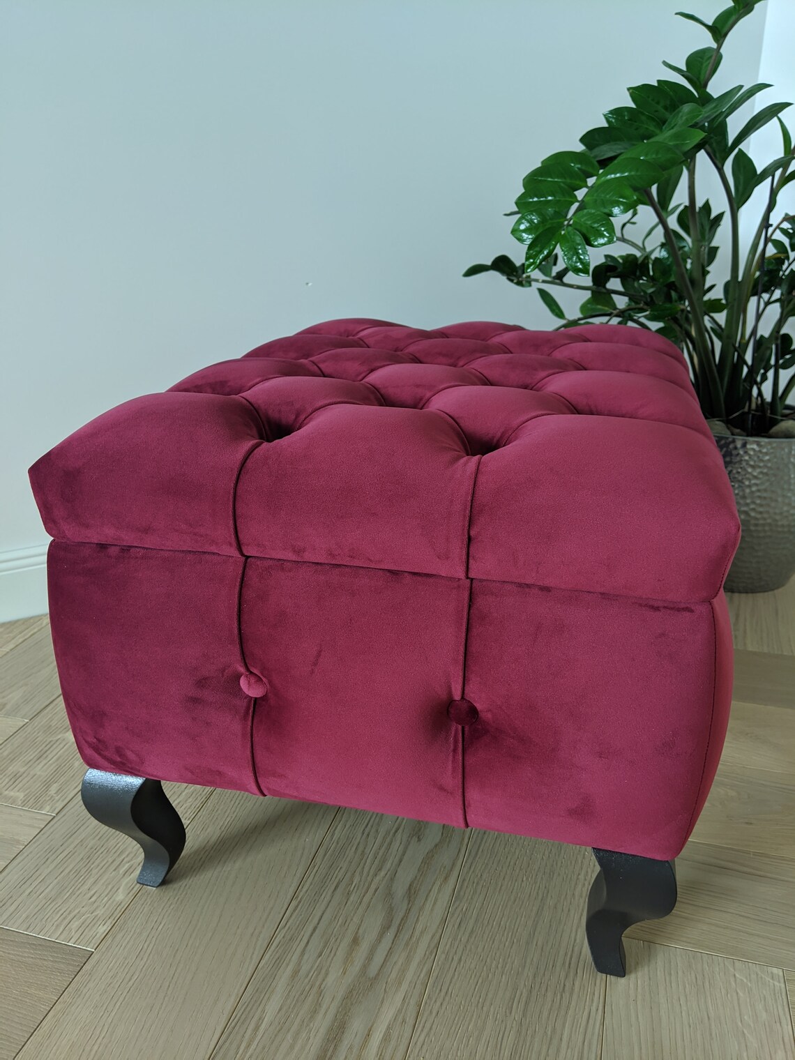 Burgundy Red Velvet Ottoman With Storage Box Ottoman Pouf | Etsy