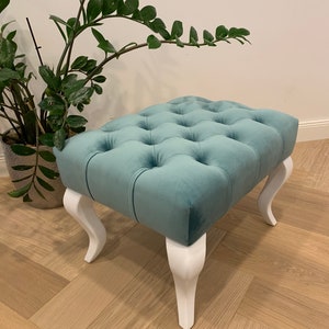 Baby Blue Velvet Chesterfield Ottoman: Buttoned Entryway Bench - Etsy