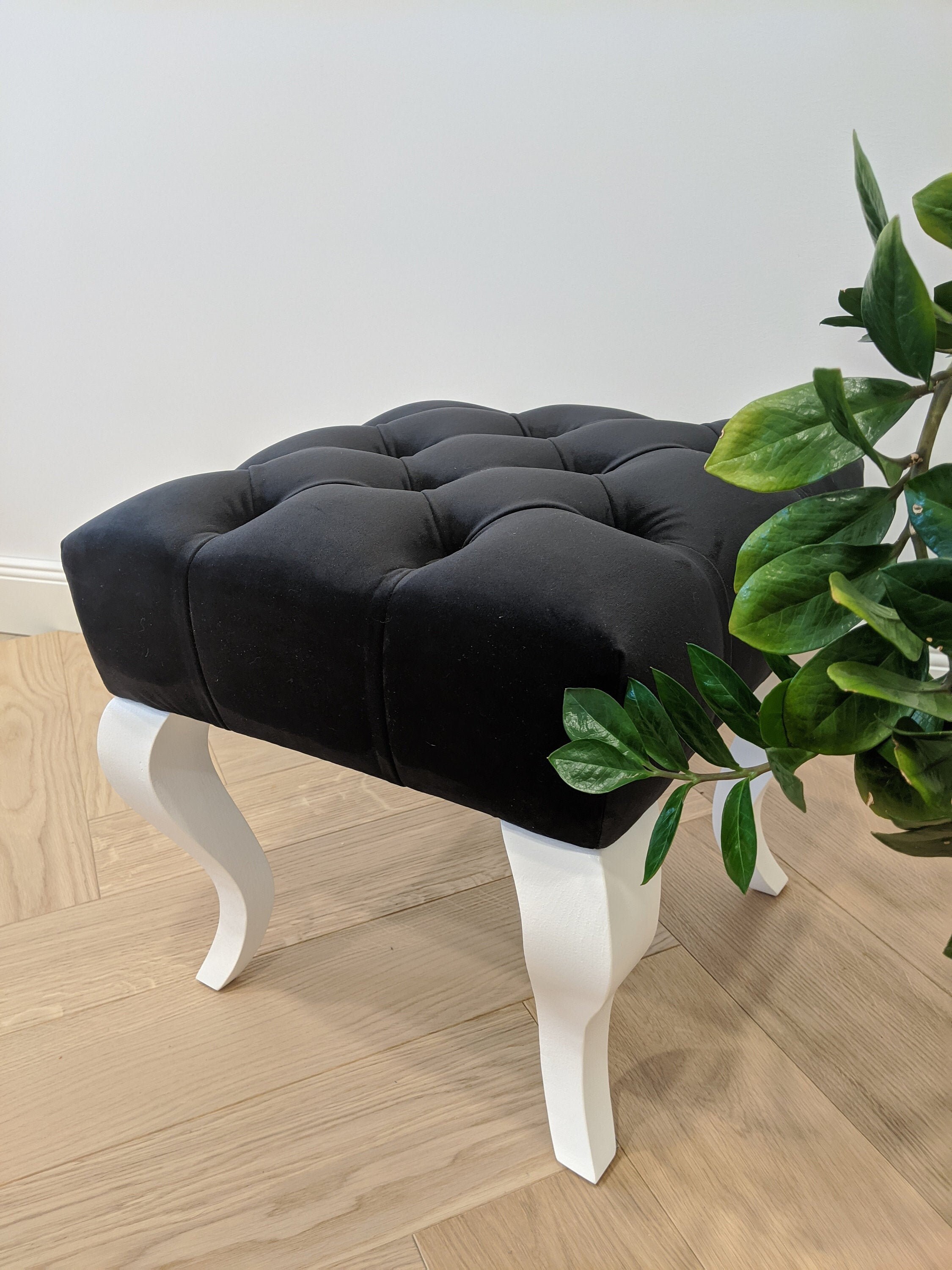 Black Velvet Chesterfield Ottoman Black Footstool Classic | Etsy