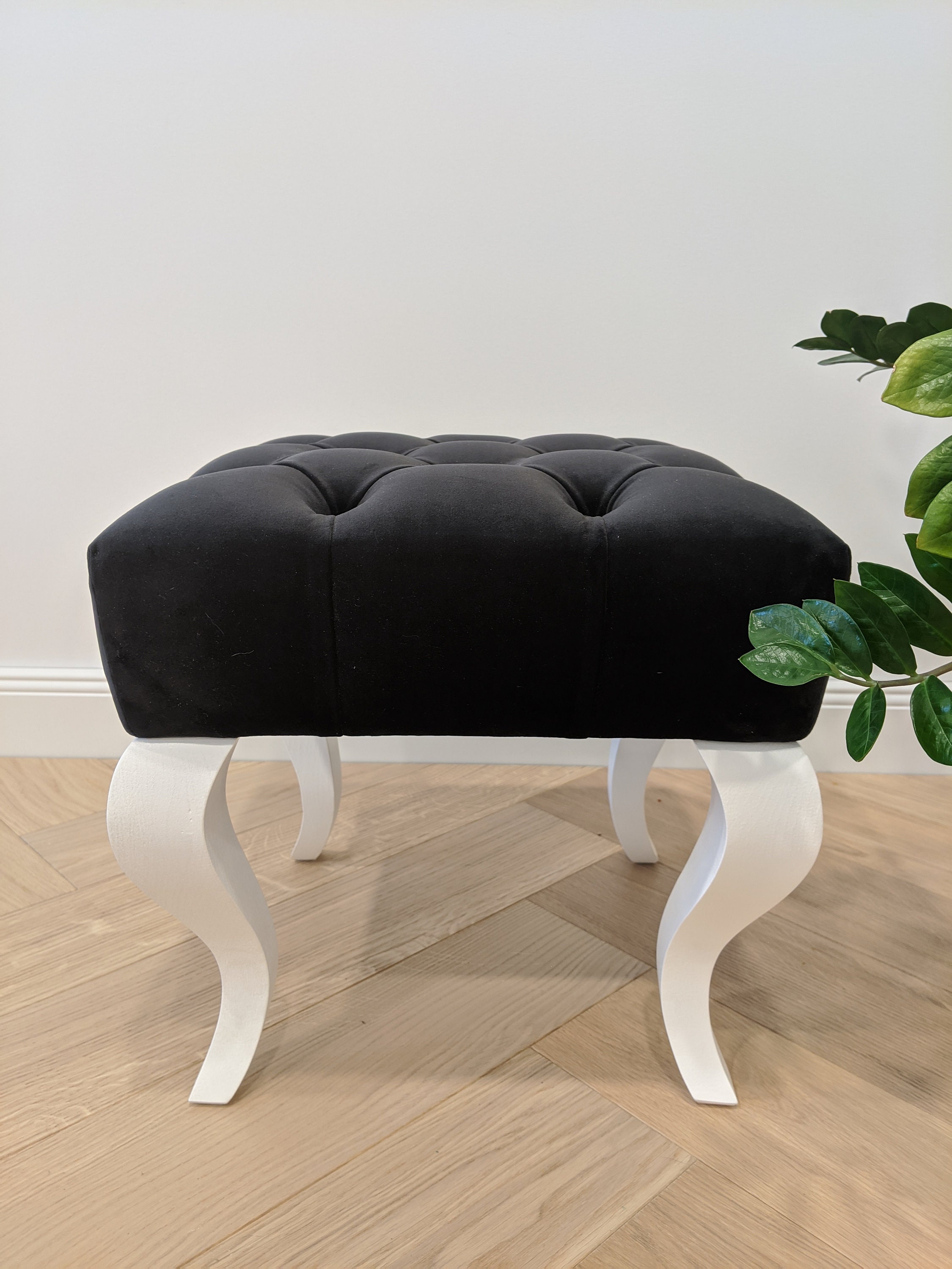 Black Velvet Chesterfield Ottoman Black Footstool Classic | Etsy