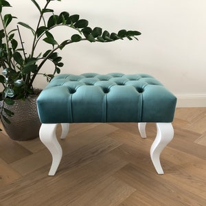 Baby Blue Velvet Chesterfield Ottoman: Buttoned Entryway Bench - Etsy