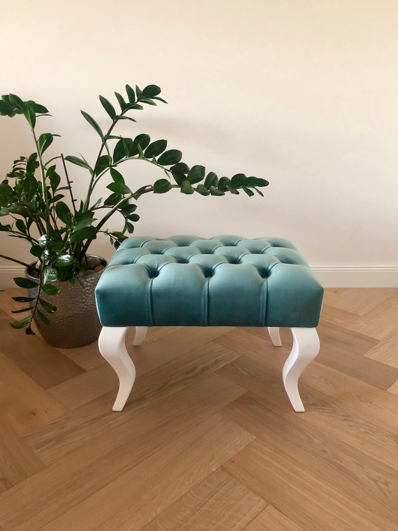 Baby Blue Velvet Chesterfield Ottoman Pouf Entryway / Bedroom - Etsy
