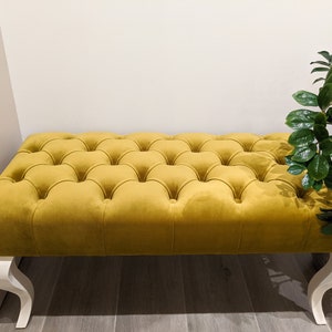 Mustard Yellow Chesterfield Bench Ottoman | Entryway Bench Ottoman ...