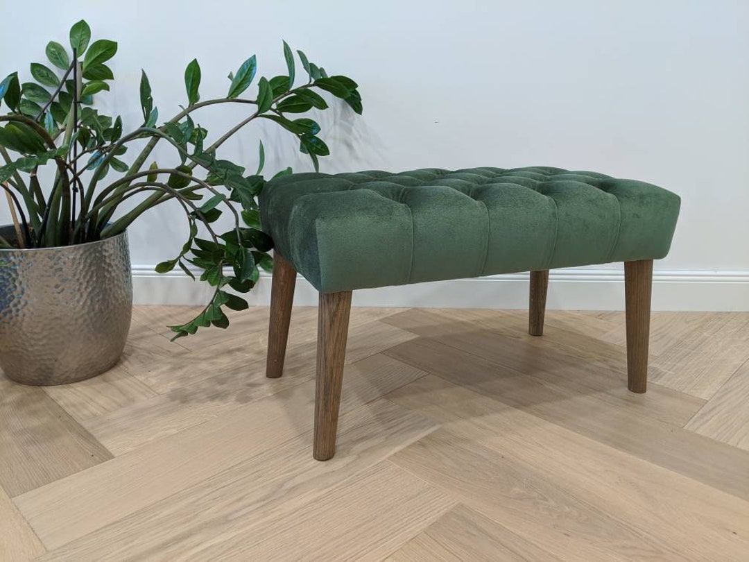 Moss Green Velvet Chesterfield Ottoman: Deep Buttoned Footstool - Etsy