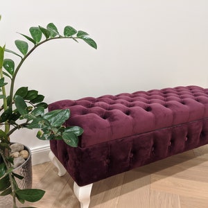 Purple Velvet Bench/ottoman With Storage Box, Chesterfield Deep ...