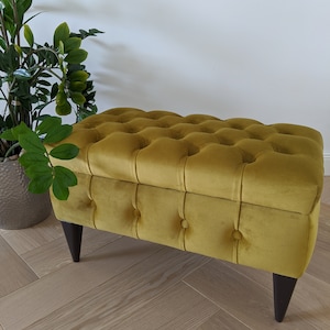 Mustard Yellow Chesterfield Ottoman With Storage Box, Entryway Bench ...