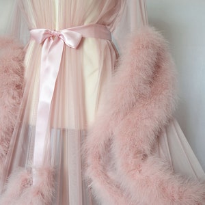 Skin Pink Feather Dressing Gown, Sexy Tulle Lingerie, Marabou Feather ...