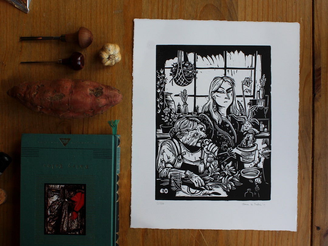 Sophie and the Mandrake. Linocut Blockprint - Etsy