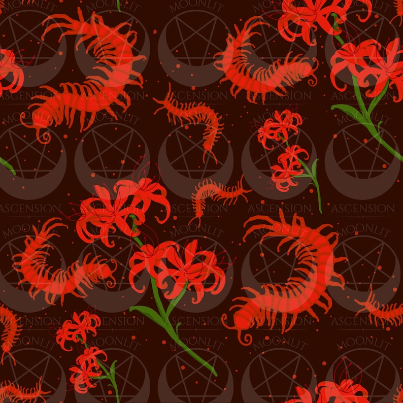 Spider Lilies & Centipedes | Seamless Digital Pattern - Etsy