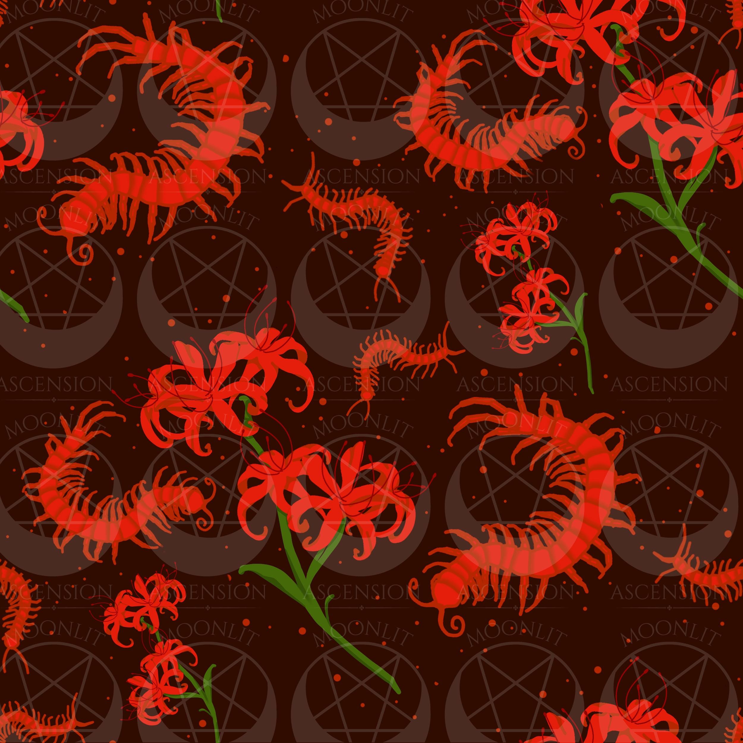 Spider Lilies & Centipedes | Seamless Digital Pattern - Etsy