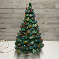 Ceramic Christmas Tree With Lights Green Ceramic Holiday Decor Retro ...