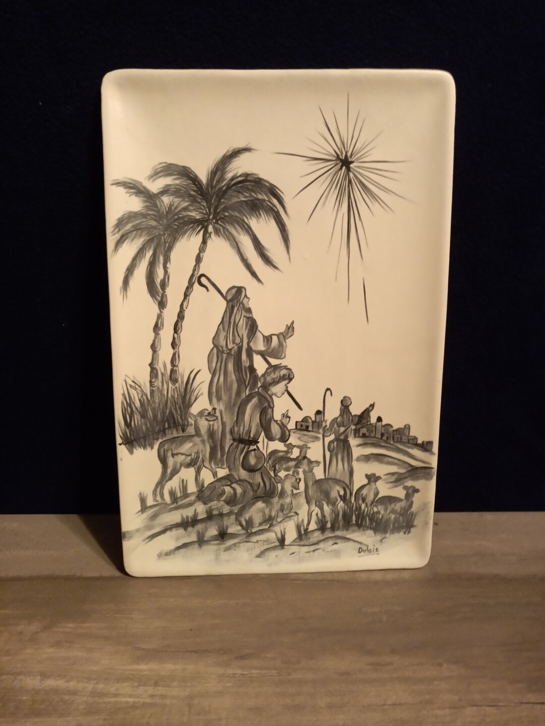 Vintage Ceramic Art Drawing on Plate . - Etsy