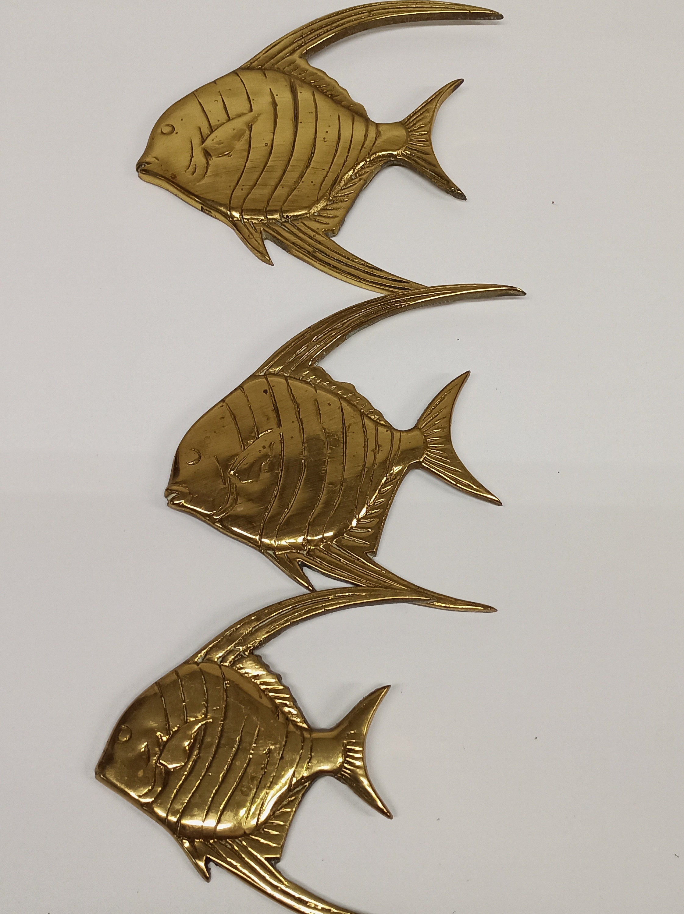 Vintage Mid-century Brass Fish Wall Art - Brass Collectable - Wall Art ...