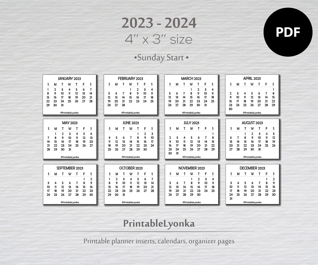 4 X 3 Inches Mini Calendars Printable PDF/ Small Calendar 2023 - Etsy
