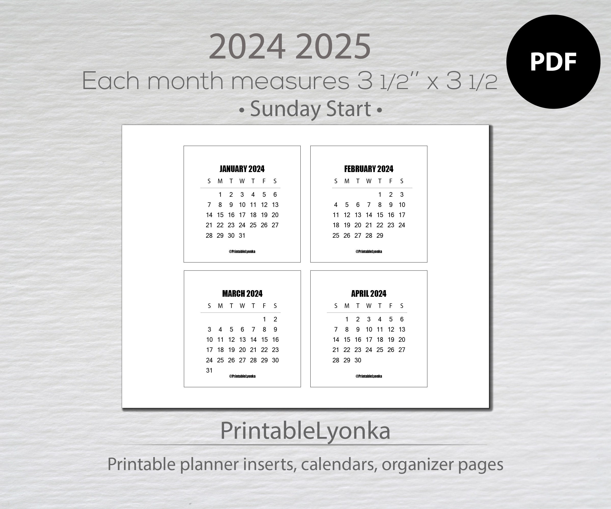 2024 and 2025 Mini Calendar Tab Size 3 1/2 X 3 1/2inch - Etsy Australia