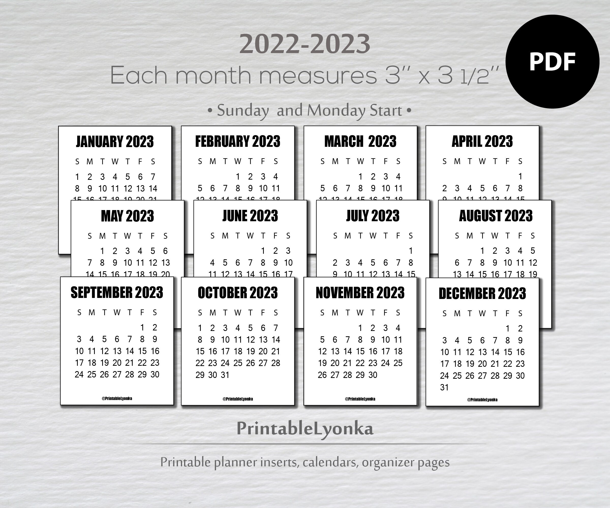 Tiny Calendars 2022 2023 Mini Calendar Tab Size 3 X 3 1/2 - Etsy Canada