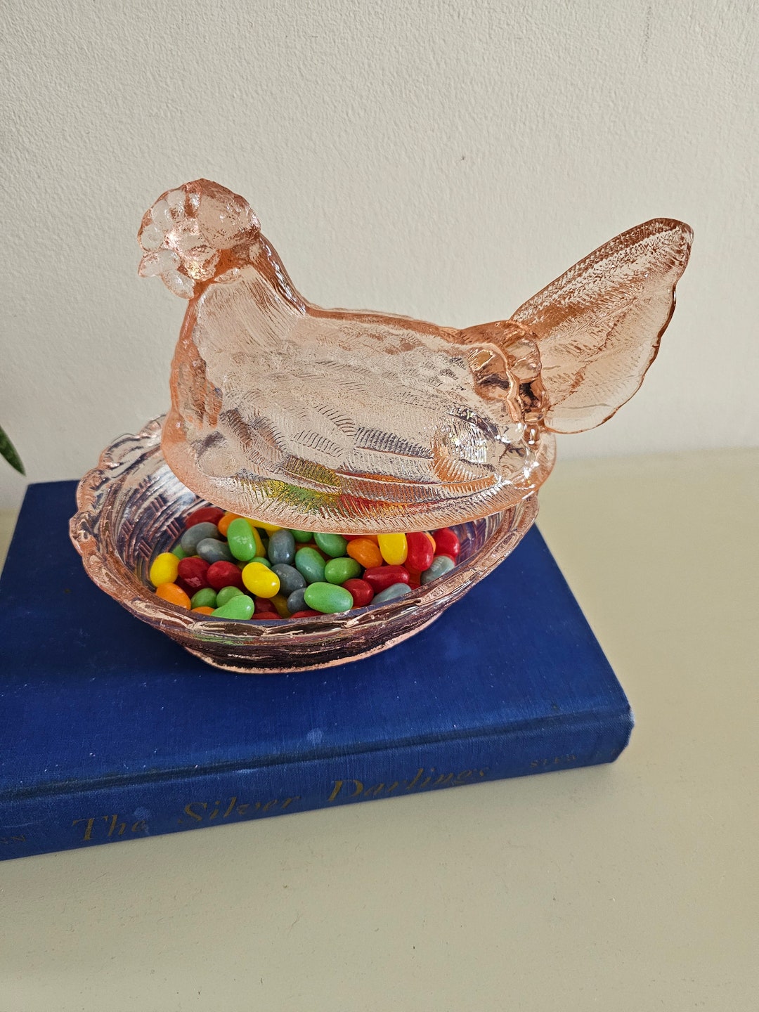 Vintage Pink Glass Chicken Candy Dish | Nesting Hen Bowl | Collectible ...