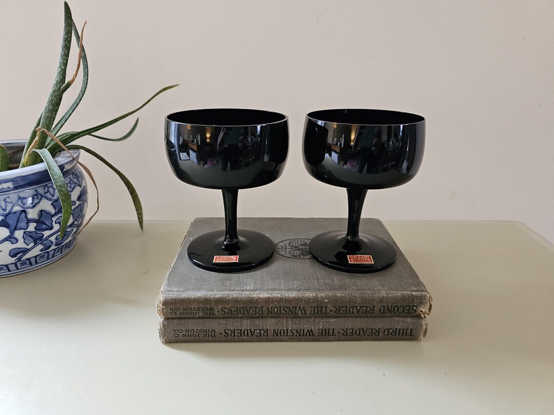 Pair of Handblown Black Cocktail Glasses | Reizart Europa West Germany ...